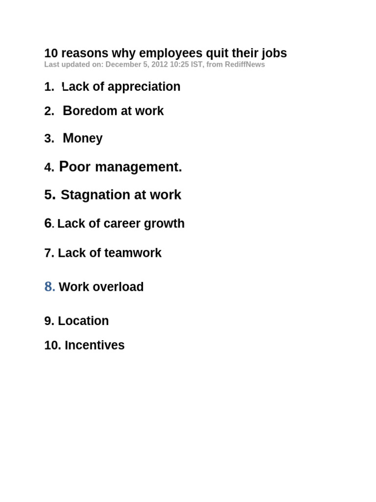 Top 10 Reasons Employees Quit Jobs | PDF