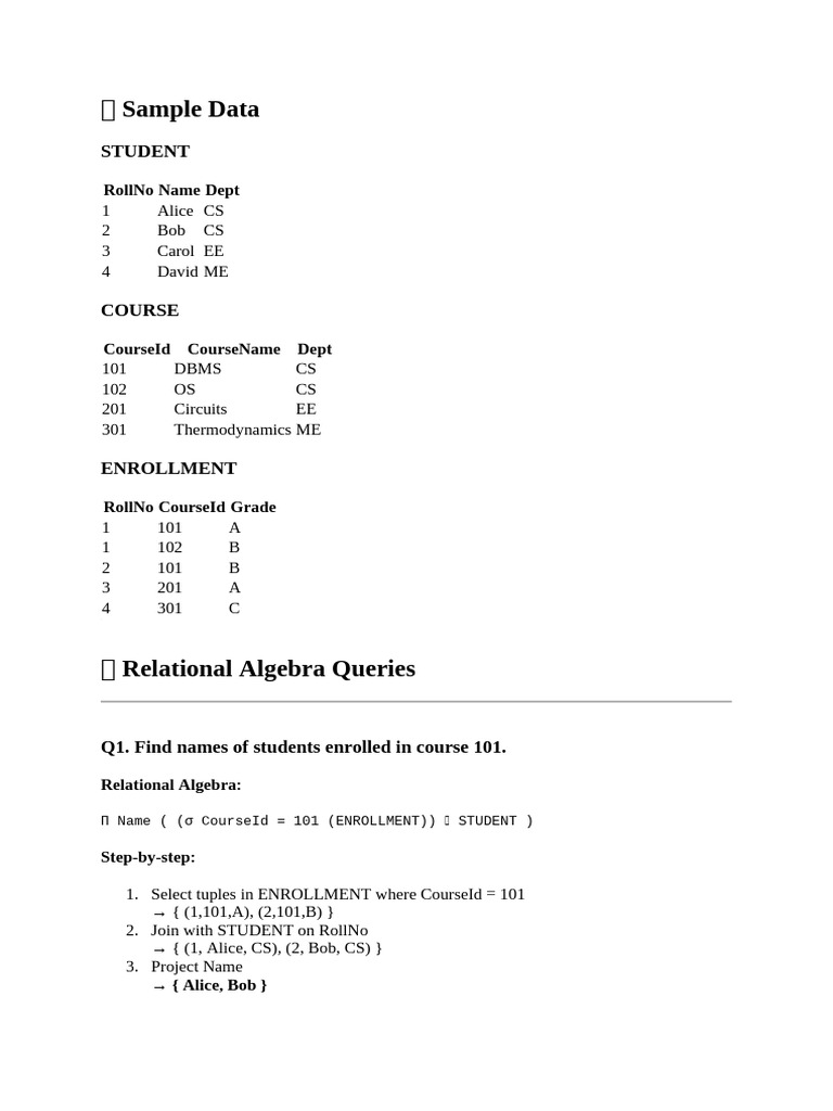 Relational Algebra Queries and Normalization | PDF | Relational Model ...