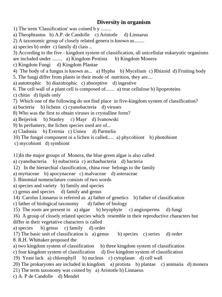 Organism Classification and Taxonomy Quiz | PDF | Biology | Organisms