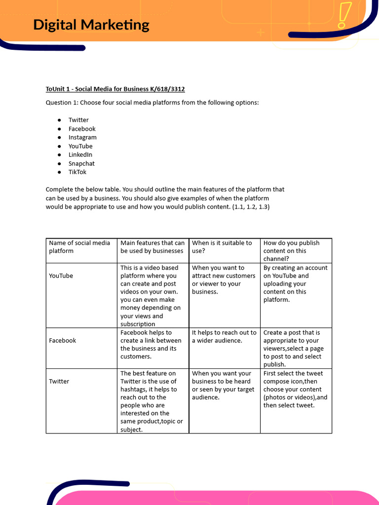 Social Media Platforms for Business Use | PDF | Social Media | Popular ...