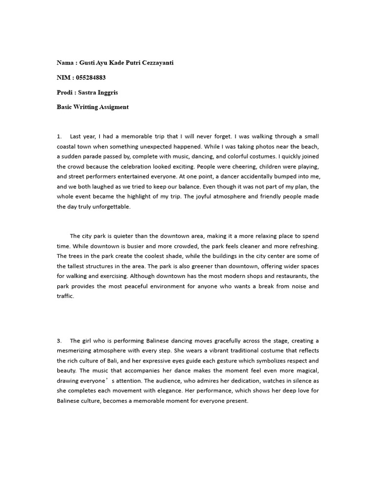 Memorable Experiences in Writing Assignments | PDF