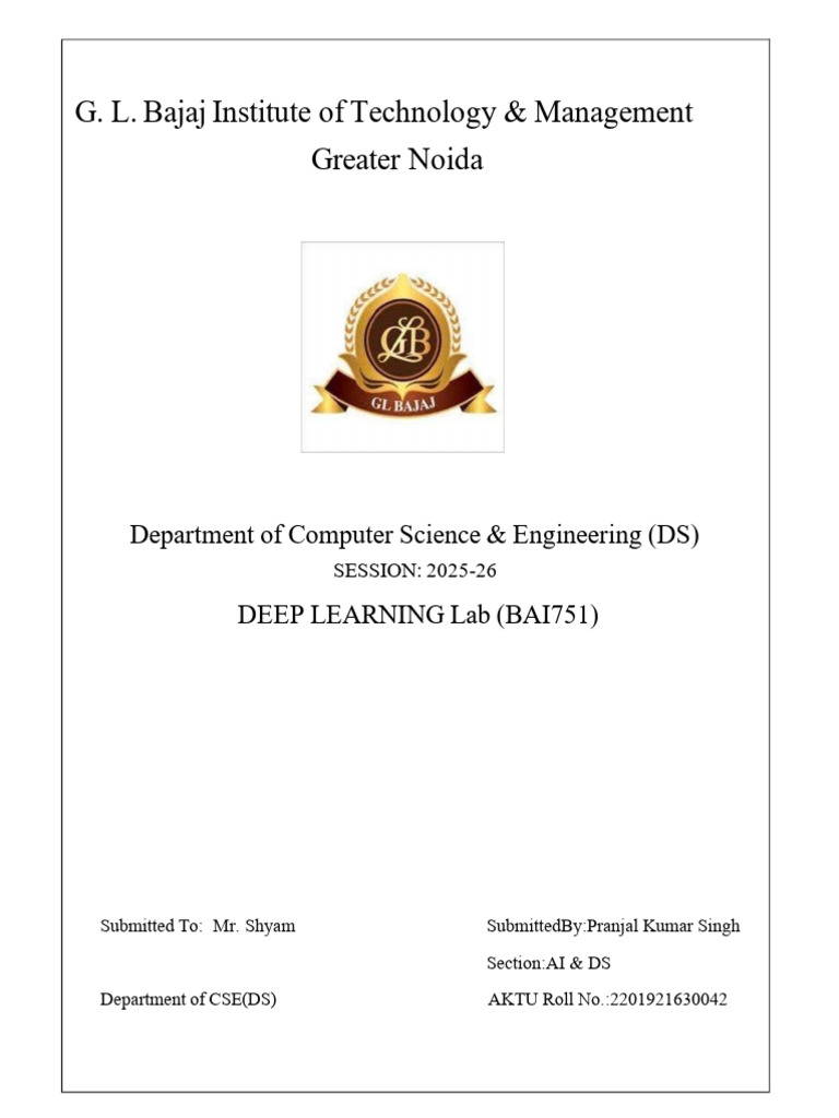 4th Year Deep Learning Lab File | PDF