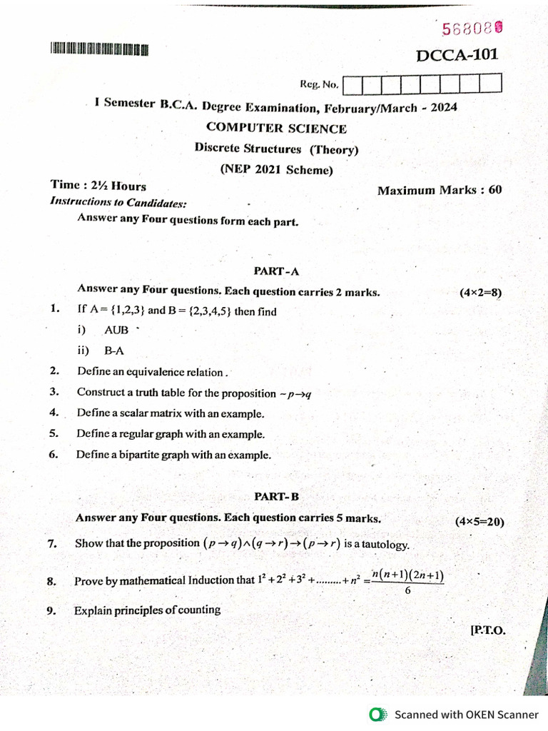 Discrete Structures 1st Sem BCA | PDF