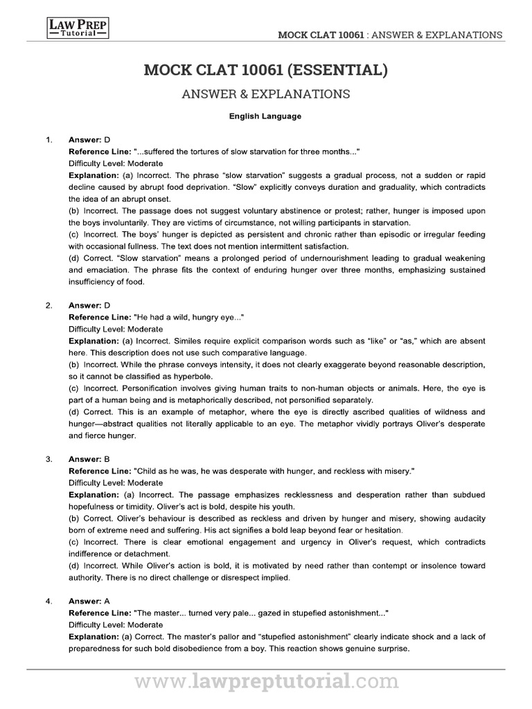 Mock CLAT 10061 Answers & Explanations | PDF