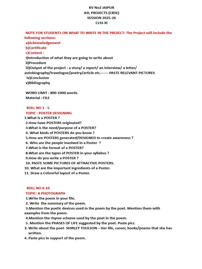 Cl Xi Asl Project 2025-26 | PDF | Poetry