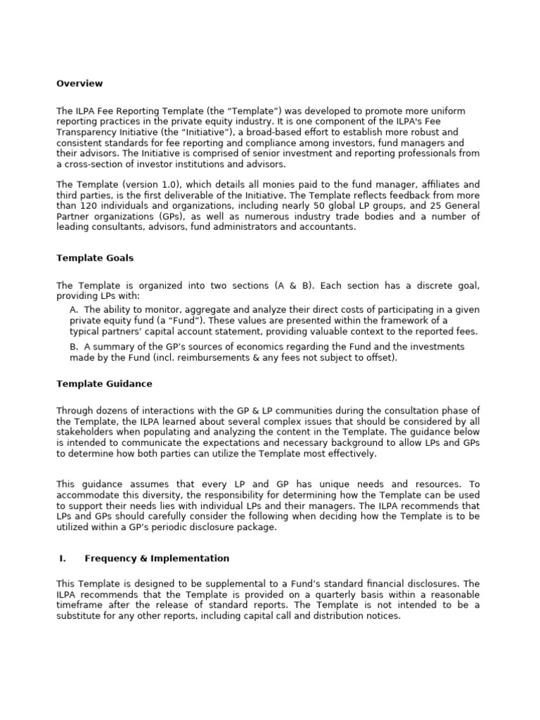 ILPA Fee Reporting Template Overview | PDF | Fund Of Funds | Expense