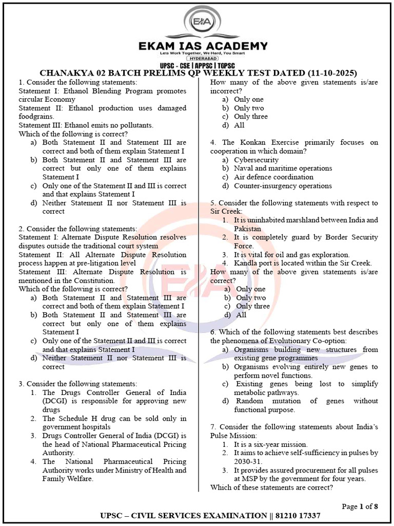 Chanakya 02 Batch Prelims and Mains QP Weekly Test Dated 11-10-2025 | PDF