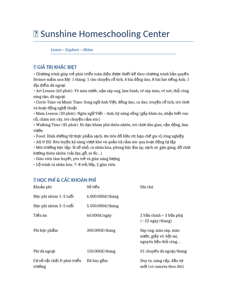Brochure Sunshine Homeschooling | PDF