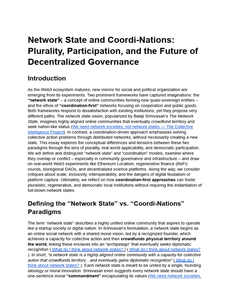 Network States vs. Coordi-Nations Explained | PDF | Governance | Public ...