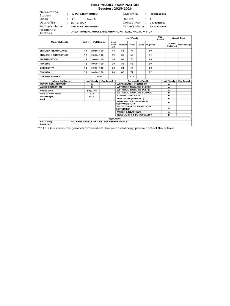 Mark Sheet | PDF