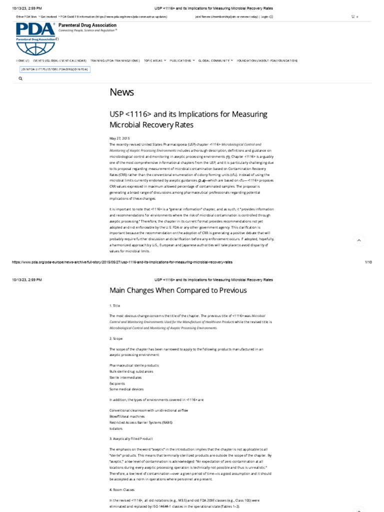 USP _1116_ and its Implications for Measuring Microbial Recovery Rates ...