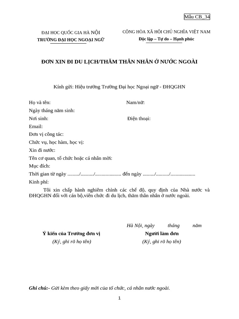 Mau CB 34 Don Xin Du Lich Tham Than | PDF