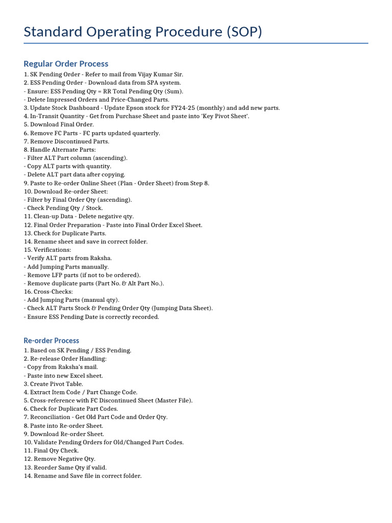 Order Processing SOP | PDF