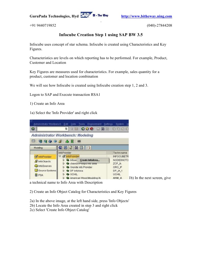 Infocube Creation Step 1 Using Sap BW 3.5: Gurupada Technologies, Hyd ...