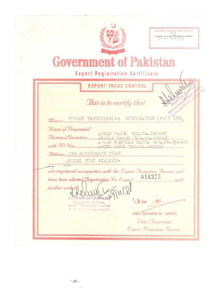 Export Registration Certificate | PDF