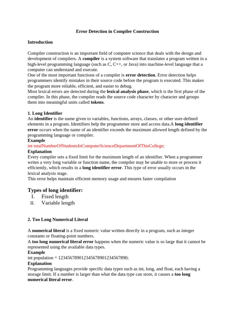 Compiler Error Detection Techniques | PDF | Programming Language ...