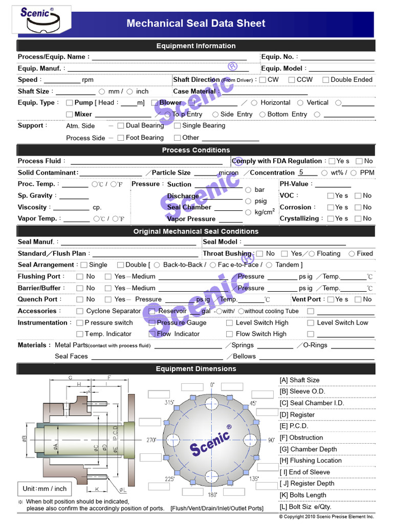 Mechanical Seal Specification Sheet | PDF | Pressure | Pump