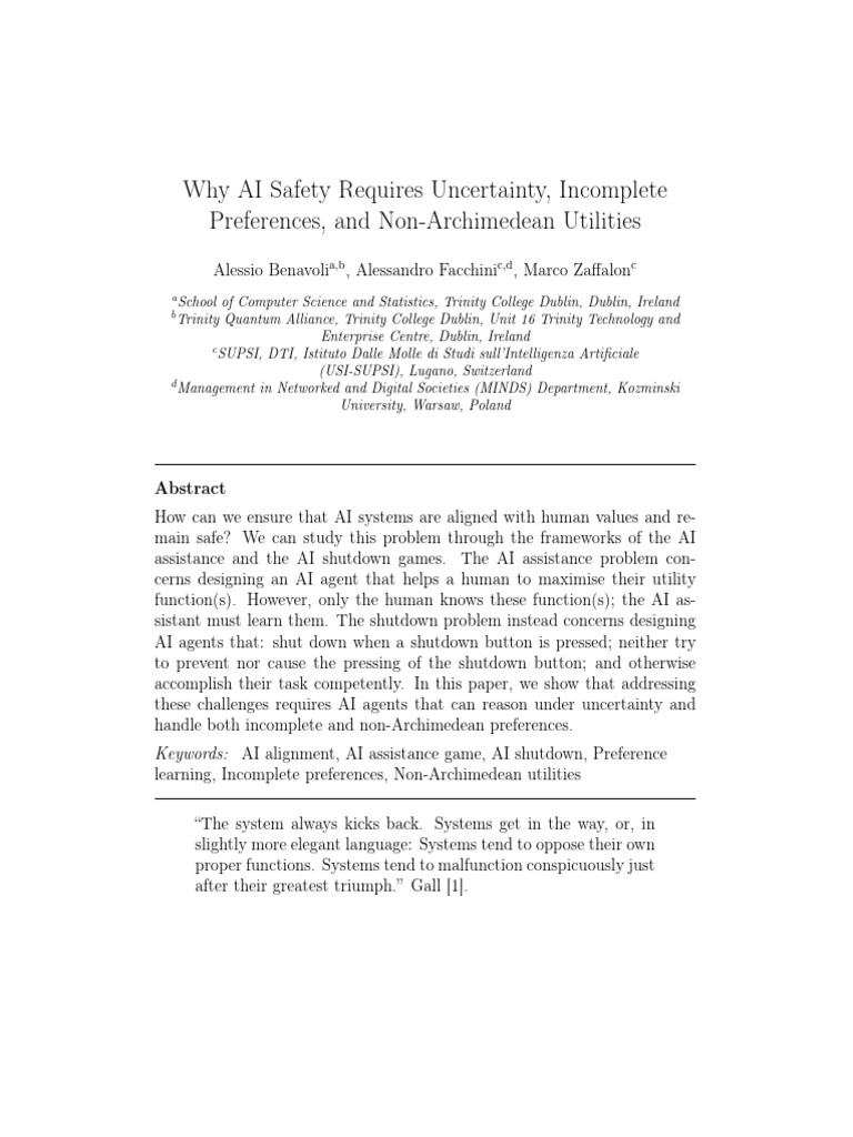 Why AI Safety Requires Uncertainty, Incomplete | PDF | Artificial ...