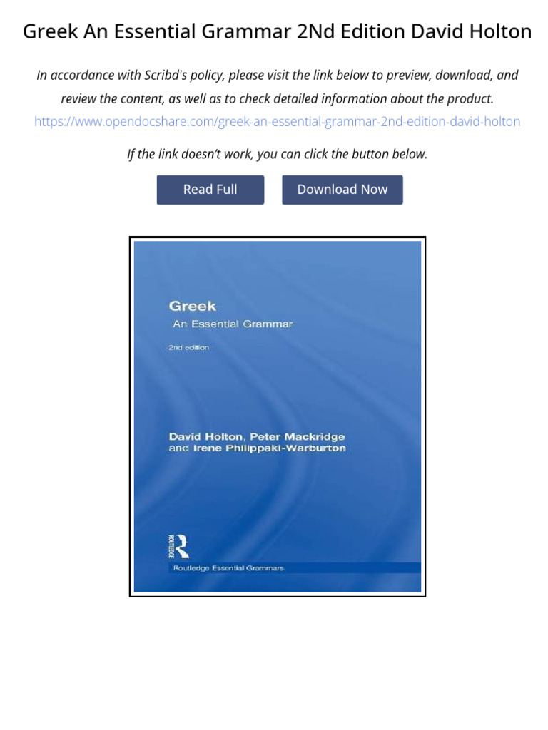 Greek An Essential Grammar 2nd Edition David Holton available full ...