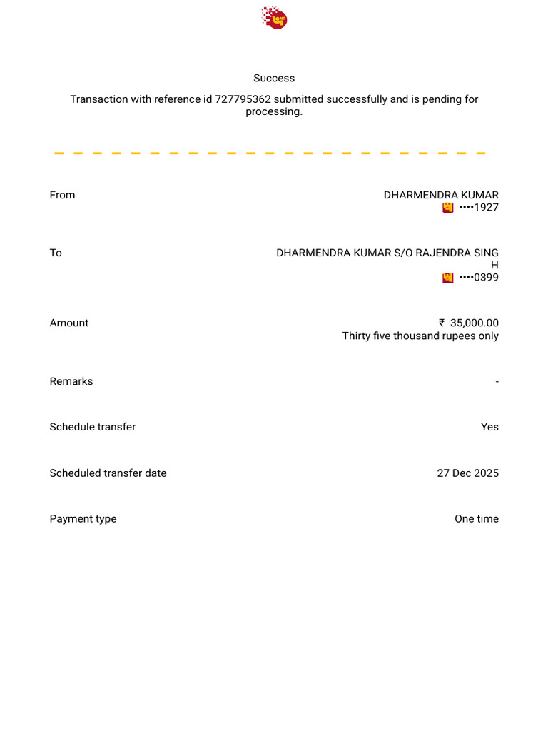 Successful Scheduled Transfer of ₹35,000 | PDF