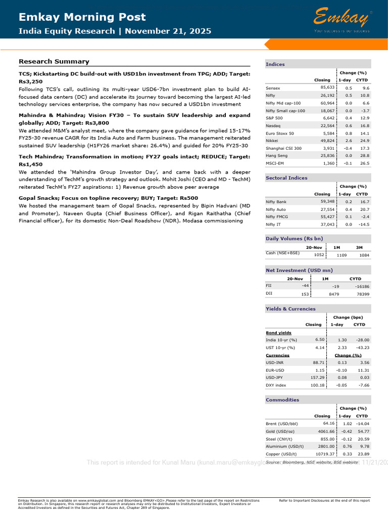 Emkay Morning Post 211125 Others | PDF | Free Cash Flow | Financial ...