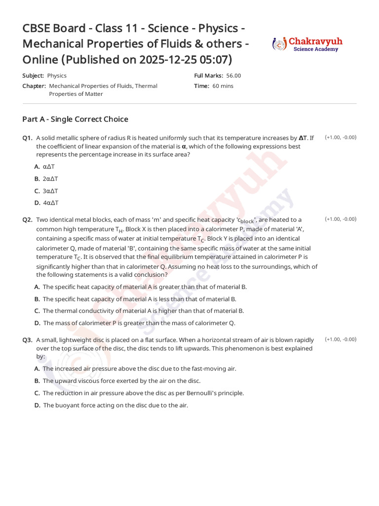 CBSE Board - Class 11 - Science - Physics - Mechanical Properties of ...