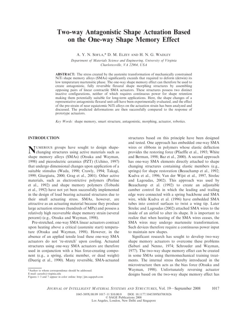 Two-way Antagonistic Shape Actuation Based | PDF | Shape Memory Alloy ...