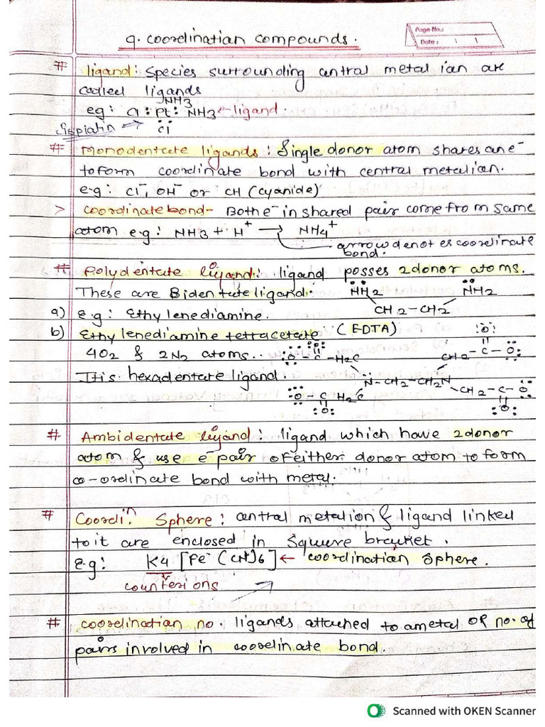 Coordination Compound 2.0 Hand Written Notes | PDF