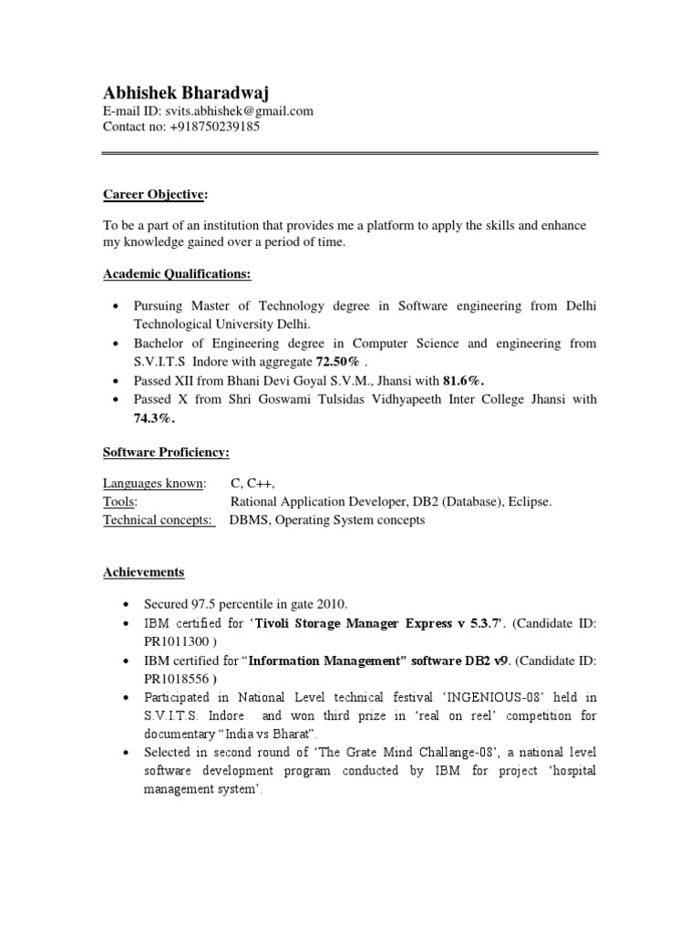 Abhishek Bharadwaj Resume | PDF | Ibm | Ibm Db2