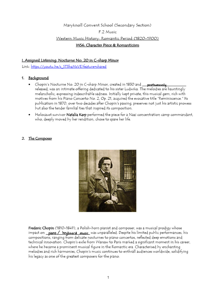 WS4 F2 Character Piece Romantic Period Student | PDF | Frédéric Chopin ...