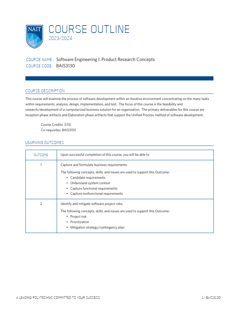 Course Outline BAIS3130 - 2023 | PDF