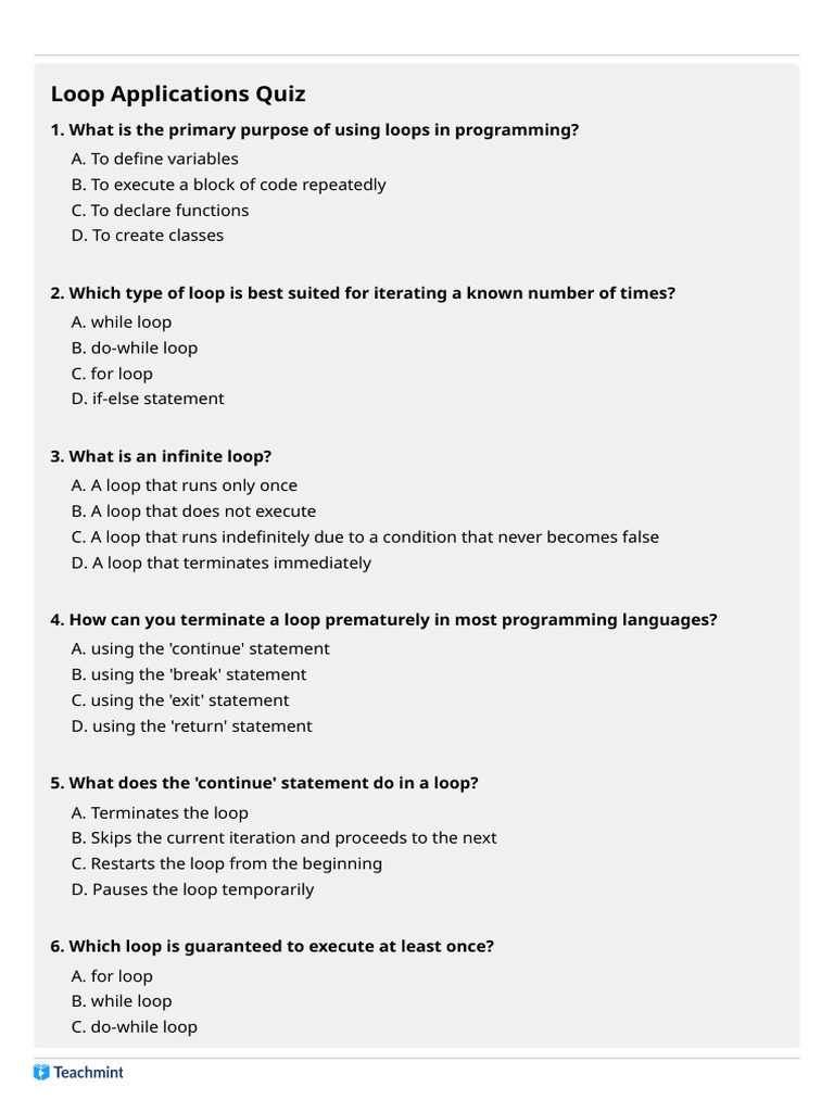 Loop Applications Quiz | PDF