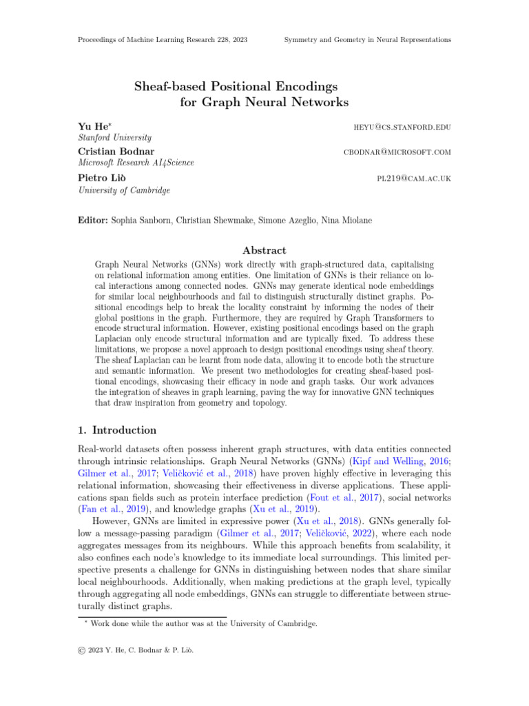 Sheaf-based Positional Encodings for Graph Neural Networks-1 | PDF ...