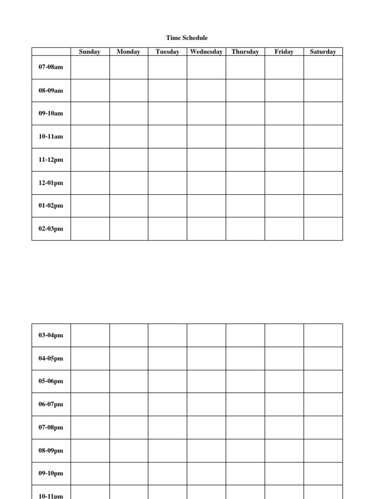 Weekly Time Schedule Template | PDF | Cooking, Food & Wine