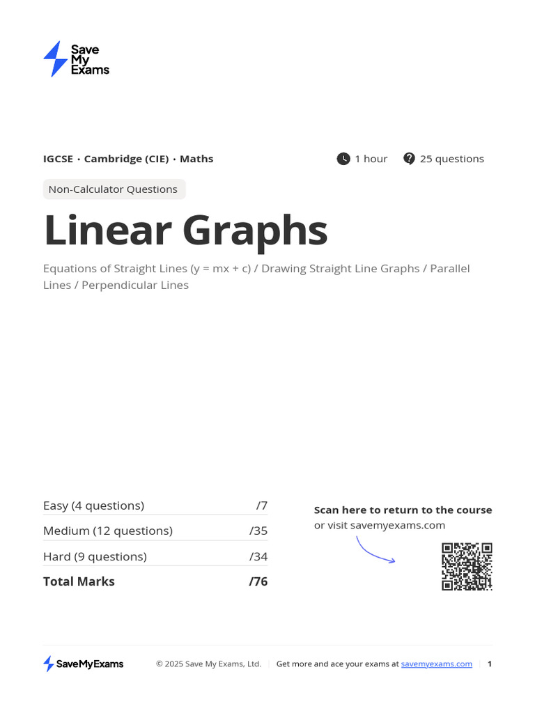 IGCSE Maths: Linear Graphs & Equations | PDF | Line (Geometry ...