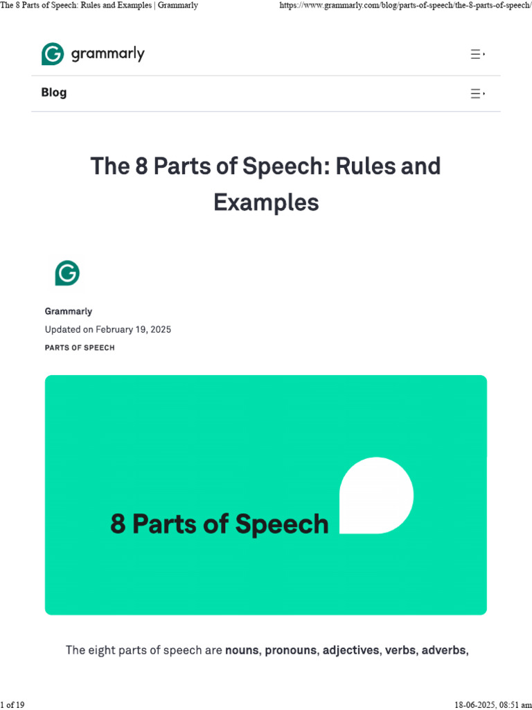The 8 Parts of Speech - Rules and Examples - Grammarly | PDF