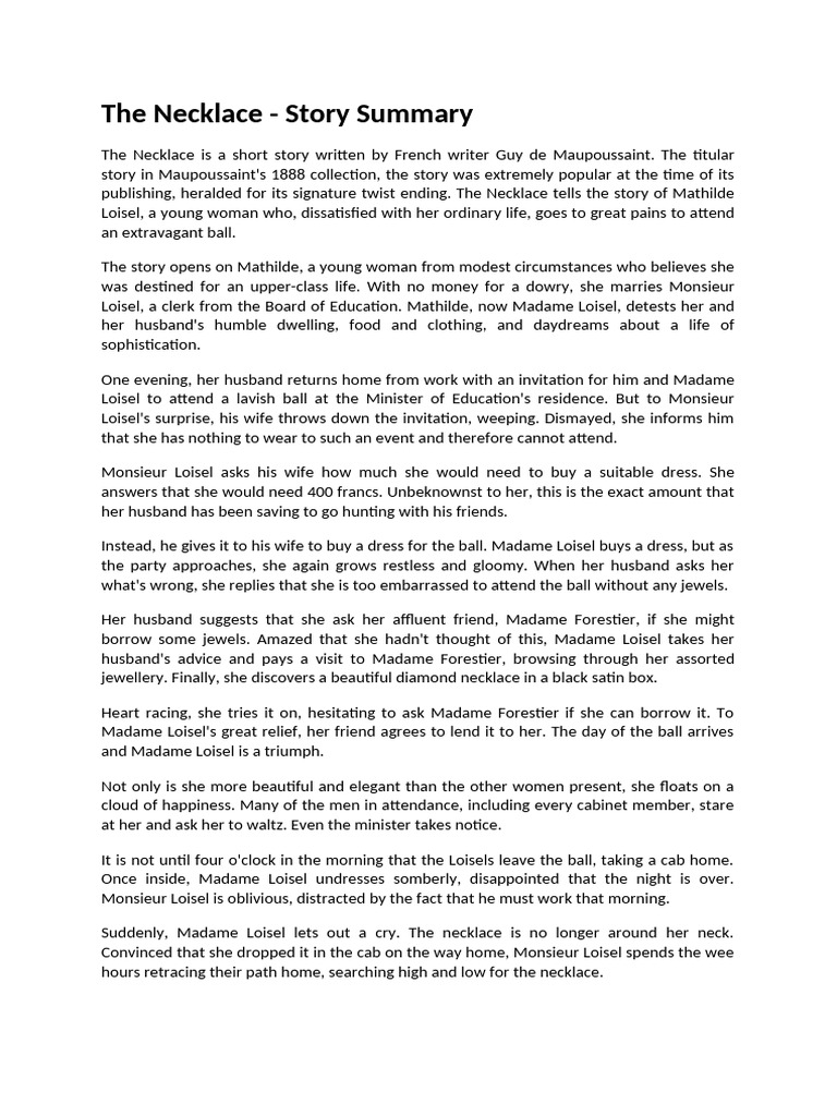 The Necklace: Summary & Analysis | PDF