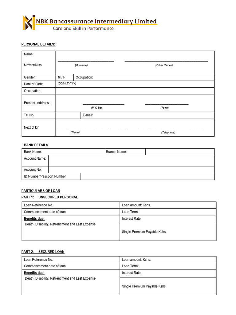 NBK INSURANCE PROPOSAL FORM life (5) (1) | PDF | Loans | Financial Services