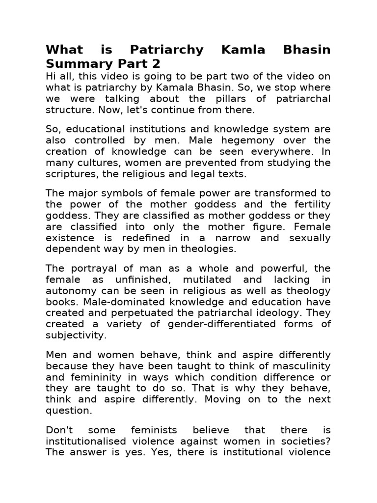 Understanding Patriarchy by Kamla Bhasin | PDF | Patriarchy | Matriarchy