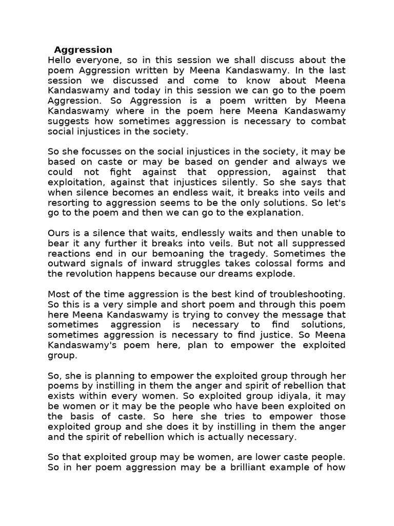 Session 32 Poem- Aggression | PDF