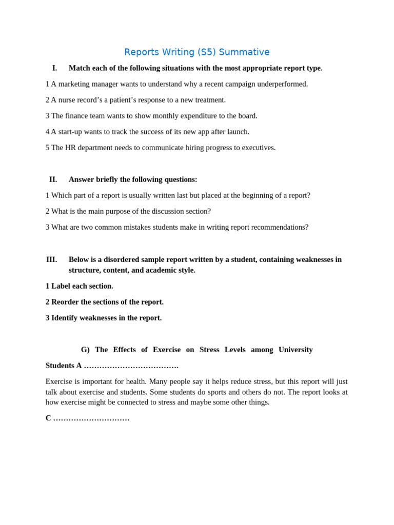 Summative Reports Writing | PDF | Behavioural Sciences | Clinical Medicine