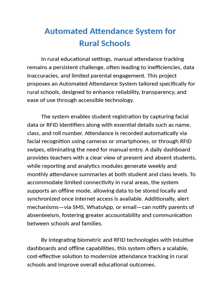 Automated Attendance for Rural Schools | PDF