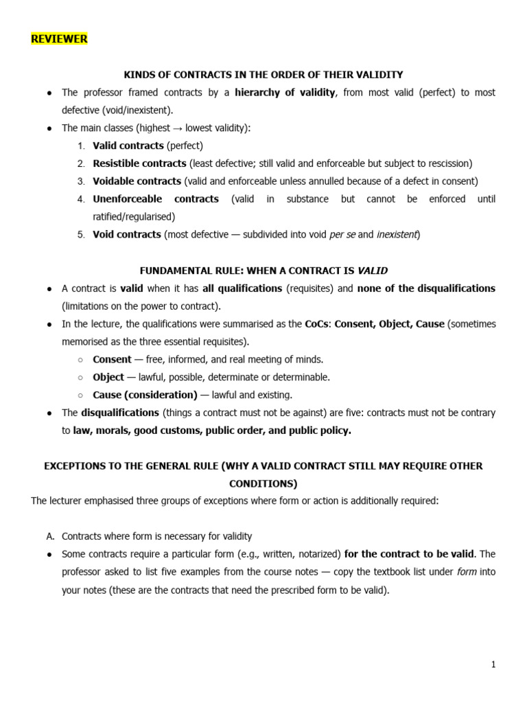 Hierarchy of Contract Validity Explained | PDF | Annulment | Void (Law)