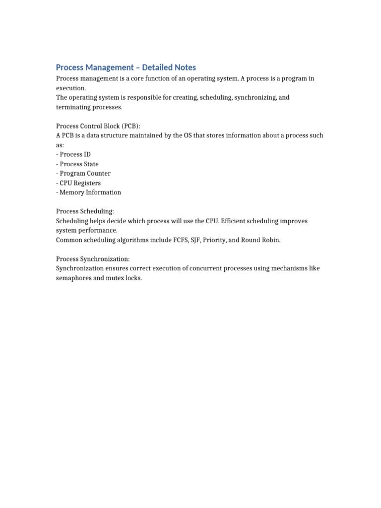 OS Process Management Notes | PDF