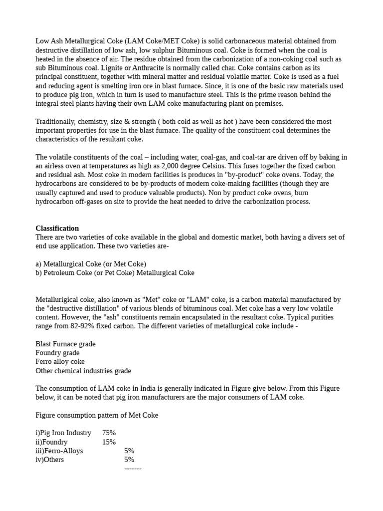 Low Ash Metallurgical Coke | PDF | Coke (Fuel) | Coal