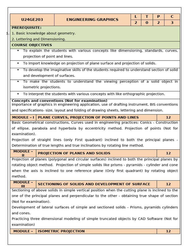 5.U24GE203 - Engineering Graphics Syllabus | PDF | Geometry | Euclidean ...