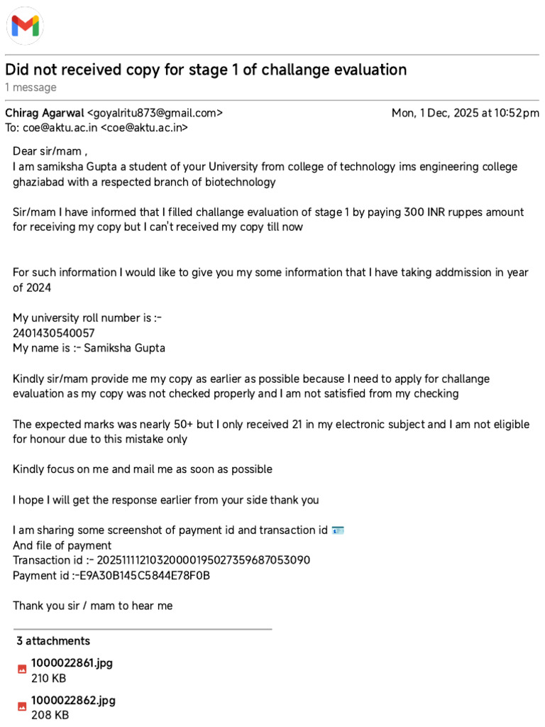 Gmail - Did Not Received Copy for Stage 1 of Challange Evaluation | PDF