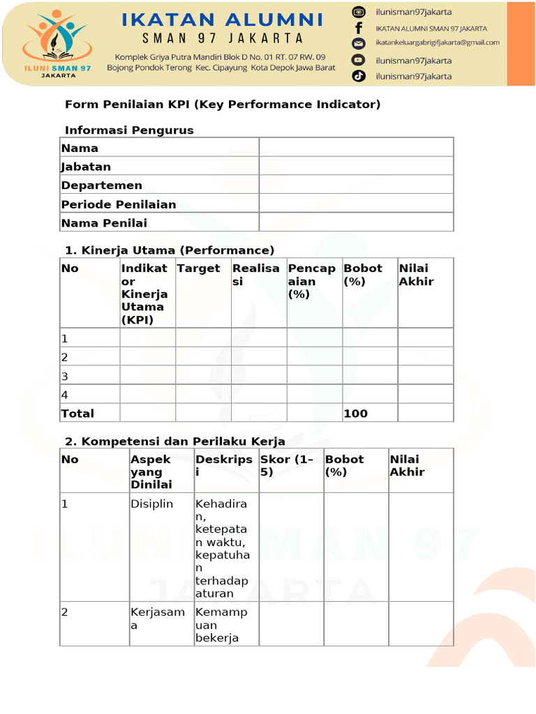 Draft Form KPI Iluni 97 | PDF