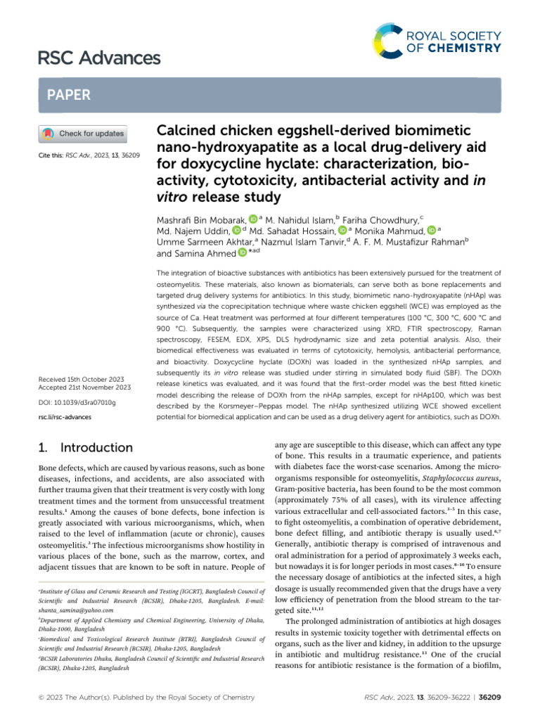 Calcined Chicken Eggshell-Derived Biomimetic Nano- (1) | PDF | Physical ...