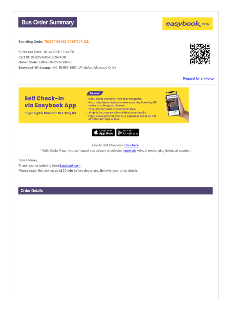 Easybook Bus Ticket Order Summary | PDF | Travel Visa | Damages
